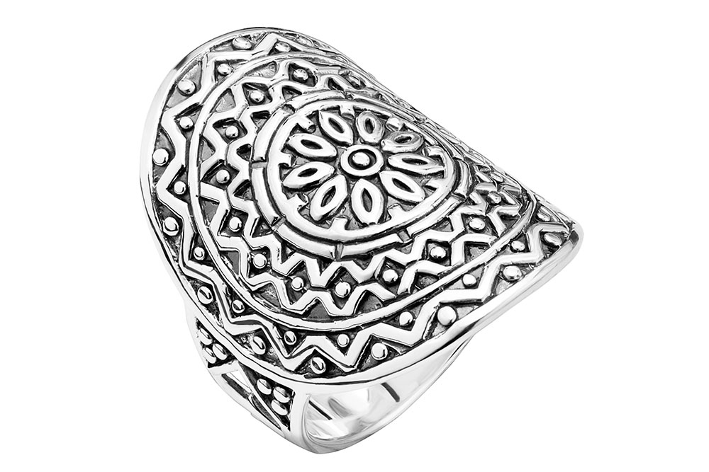 Anillo plata 925 labrado ancho | Ivan Jewelry